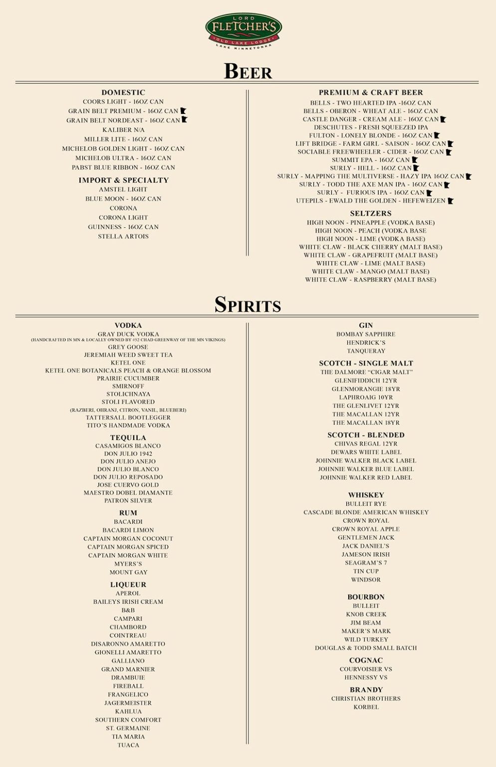 Main Dining Room Menu