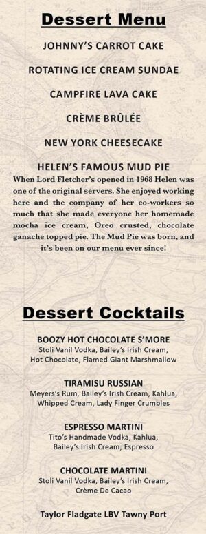 Main Dining Room Menu